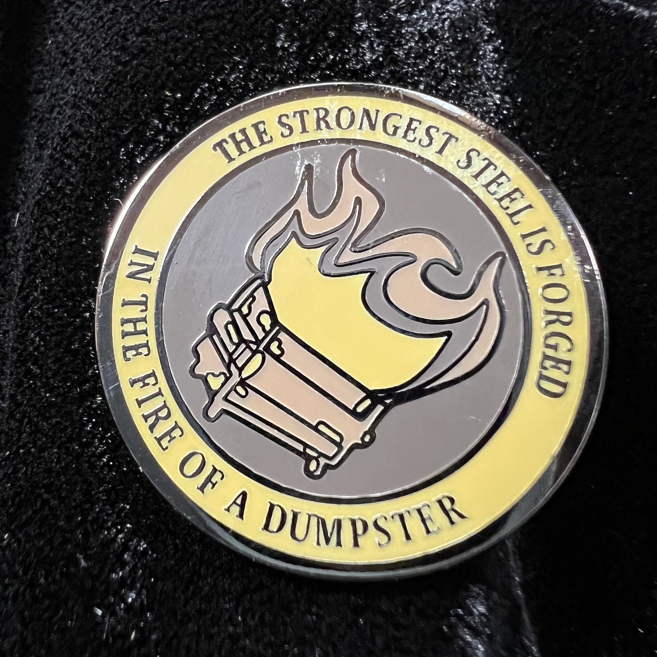 Dumpster Fire Pin | Dark Mode — The Fine Art Revolution