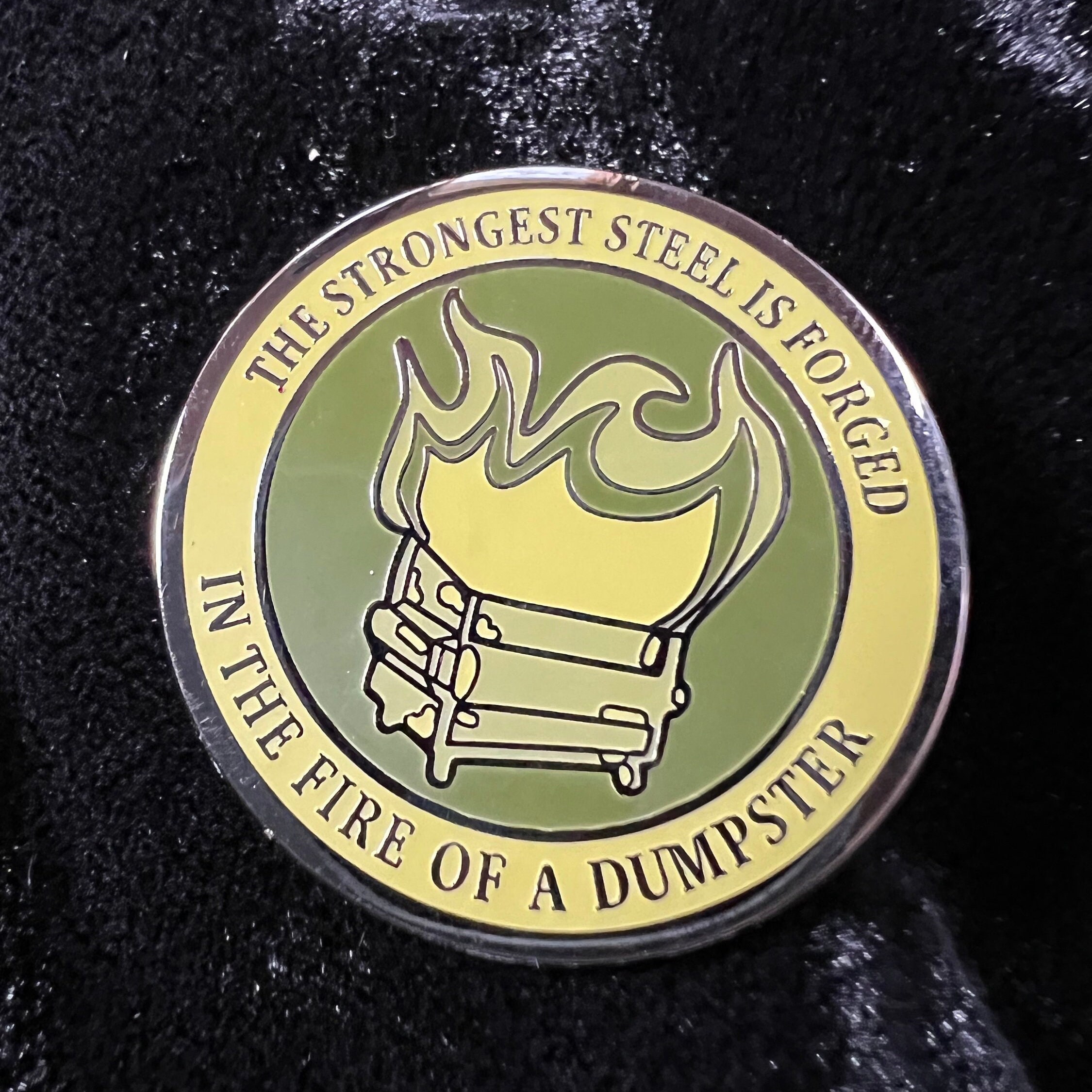 Dumpster Fire Pin | Dark Mode — The Fine Art Revolution