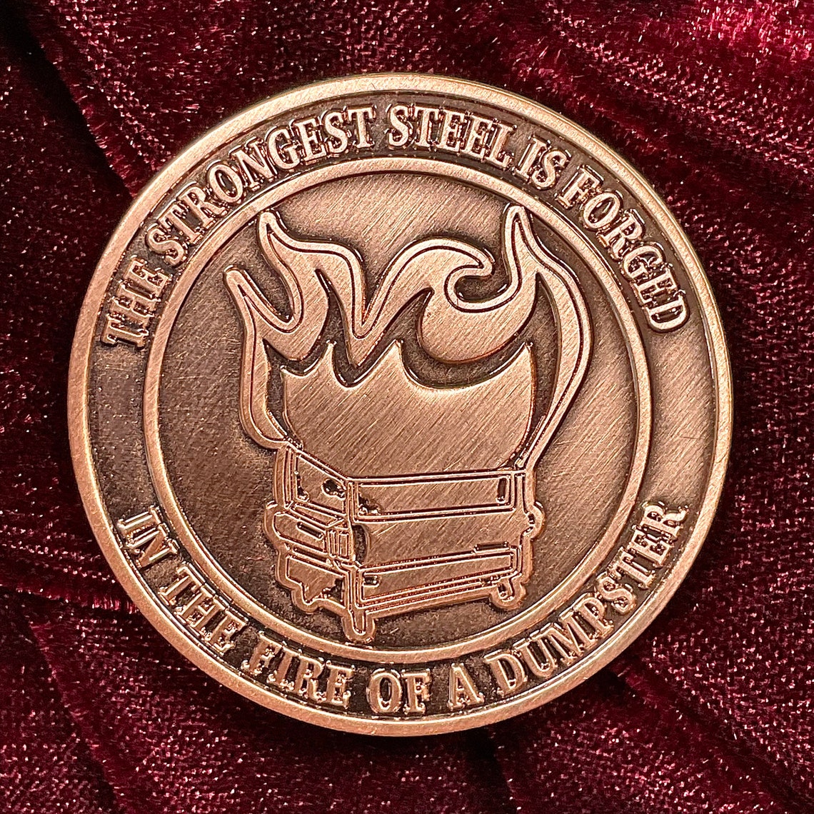 Dumpster Fire Challenge Coin Antique Copper | Etsy