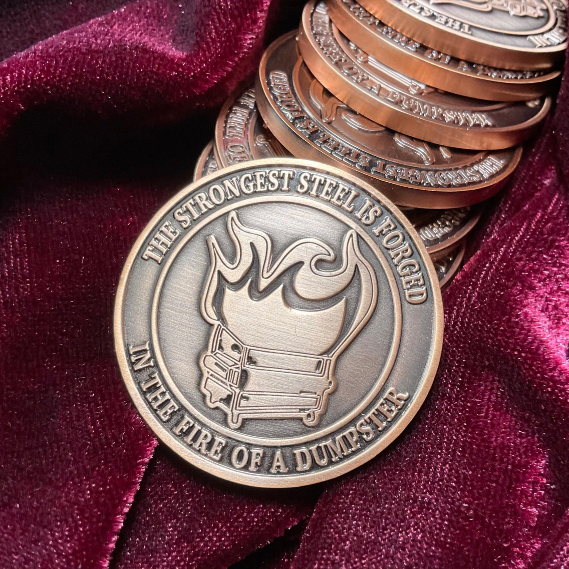 Dumpster Fire Challenge Coin Antique Copper | Etsy