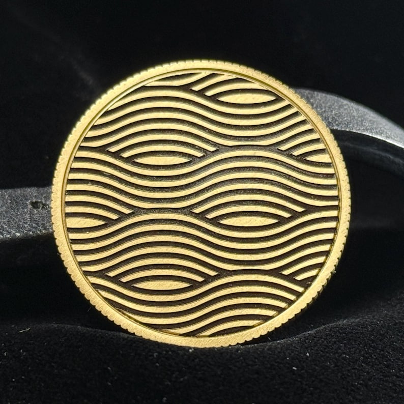 Brass Worry Coin | Japanese Wave Pattern | Laser Engraved | Deep ...