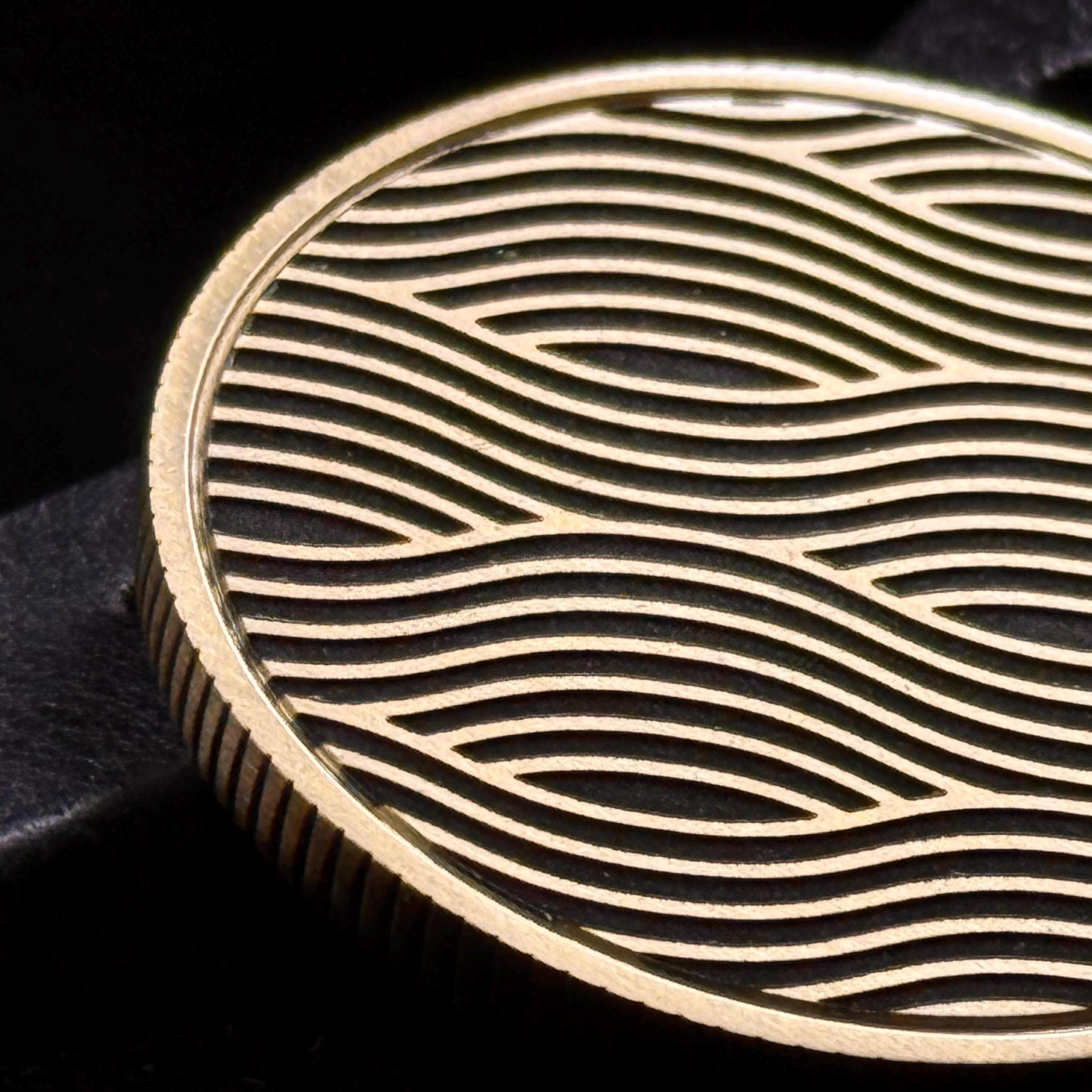 Brass Worry Coin | Japanese Wave Pattern | Laser Engraved | Deep ...
