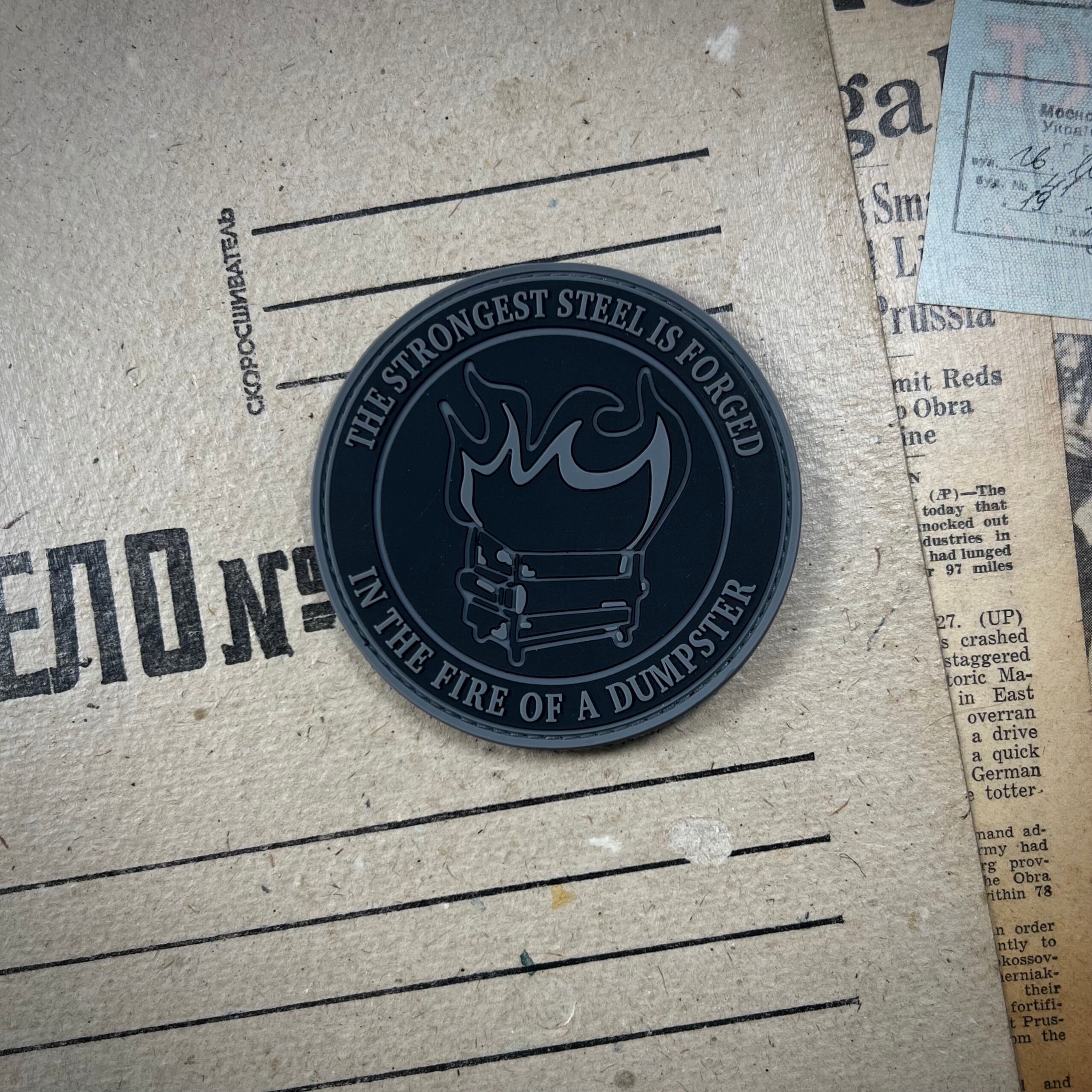 PVC Dumpster Fire Morale Patch | Dark Mode — The Fine Art Revolution