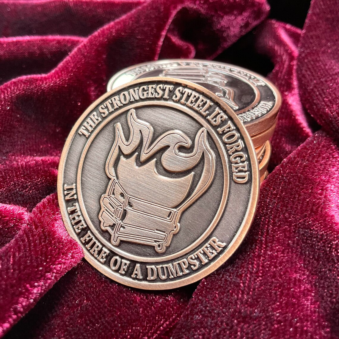 Dumpster Fire Challenge Coin Antique Copper | Etsy