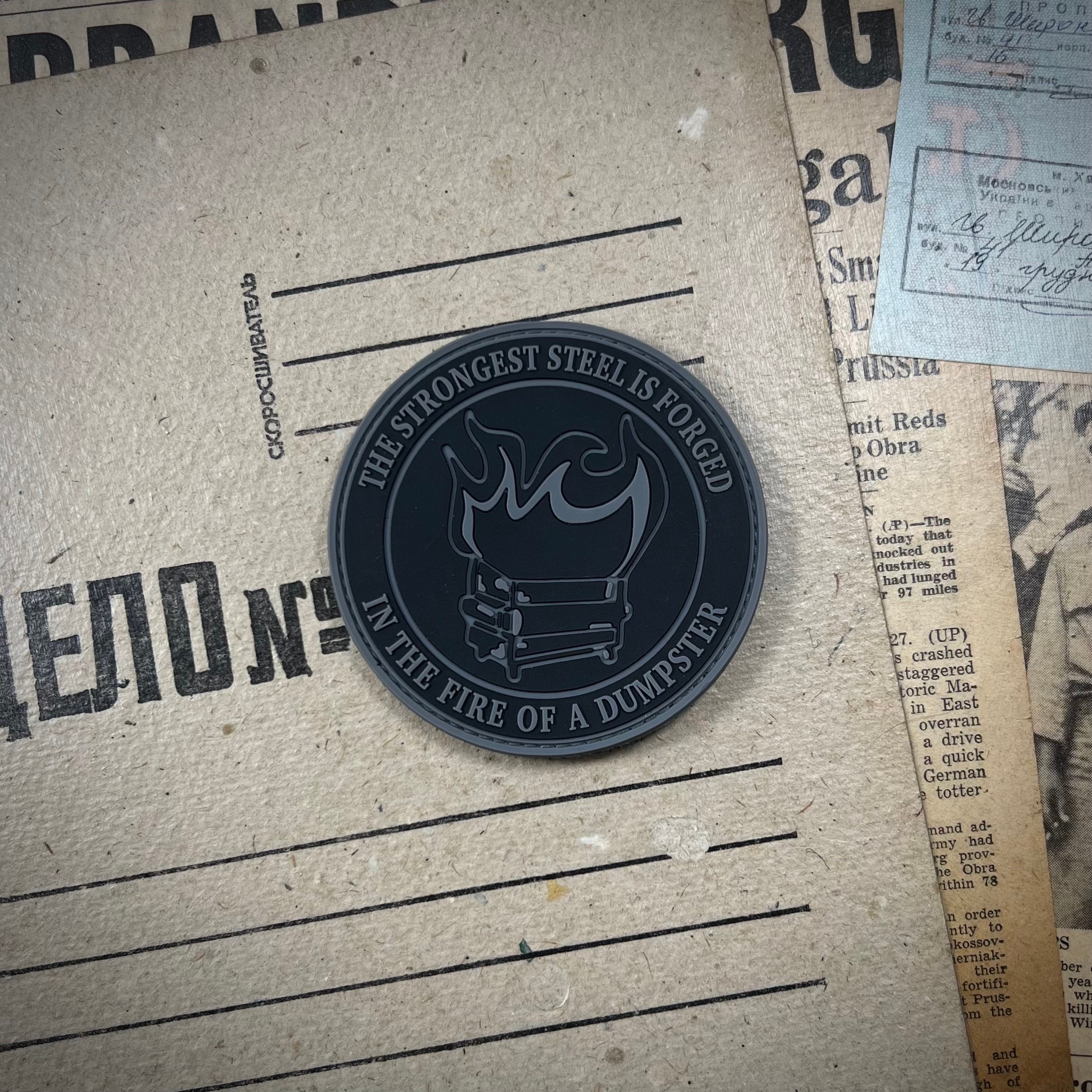 PVC Dumpster Fire Morale Patch | Dark Mode — The Fine Art Revolution