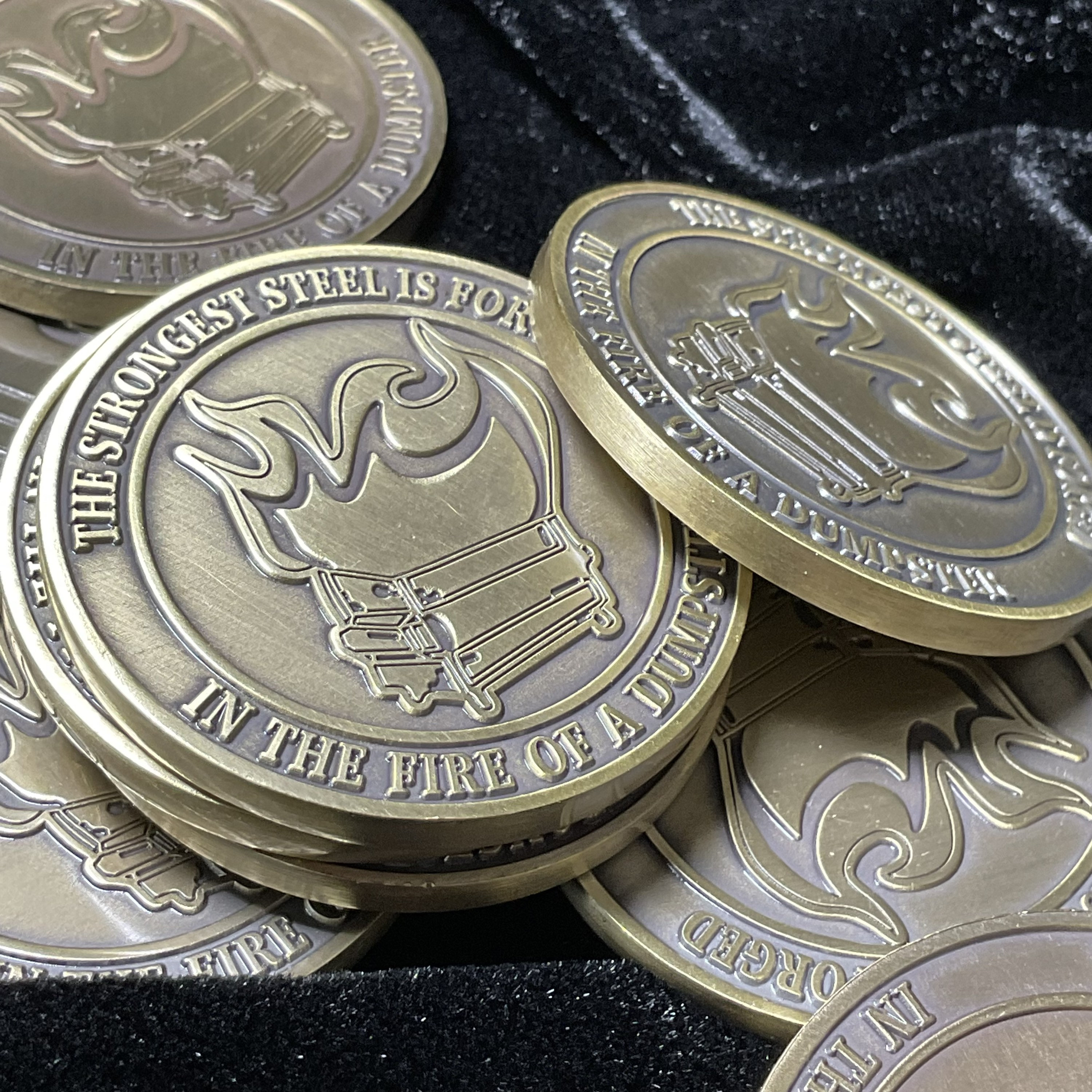 Dumpster Fire Challenge Coin | Antique Copper — The Fine Art Revolution