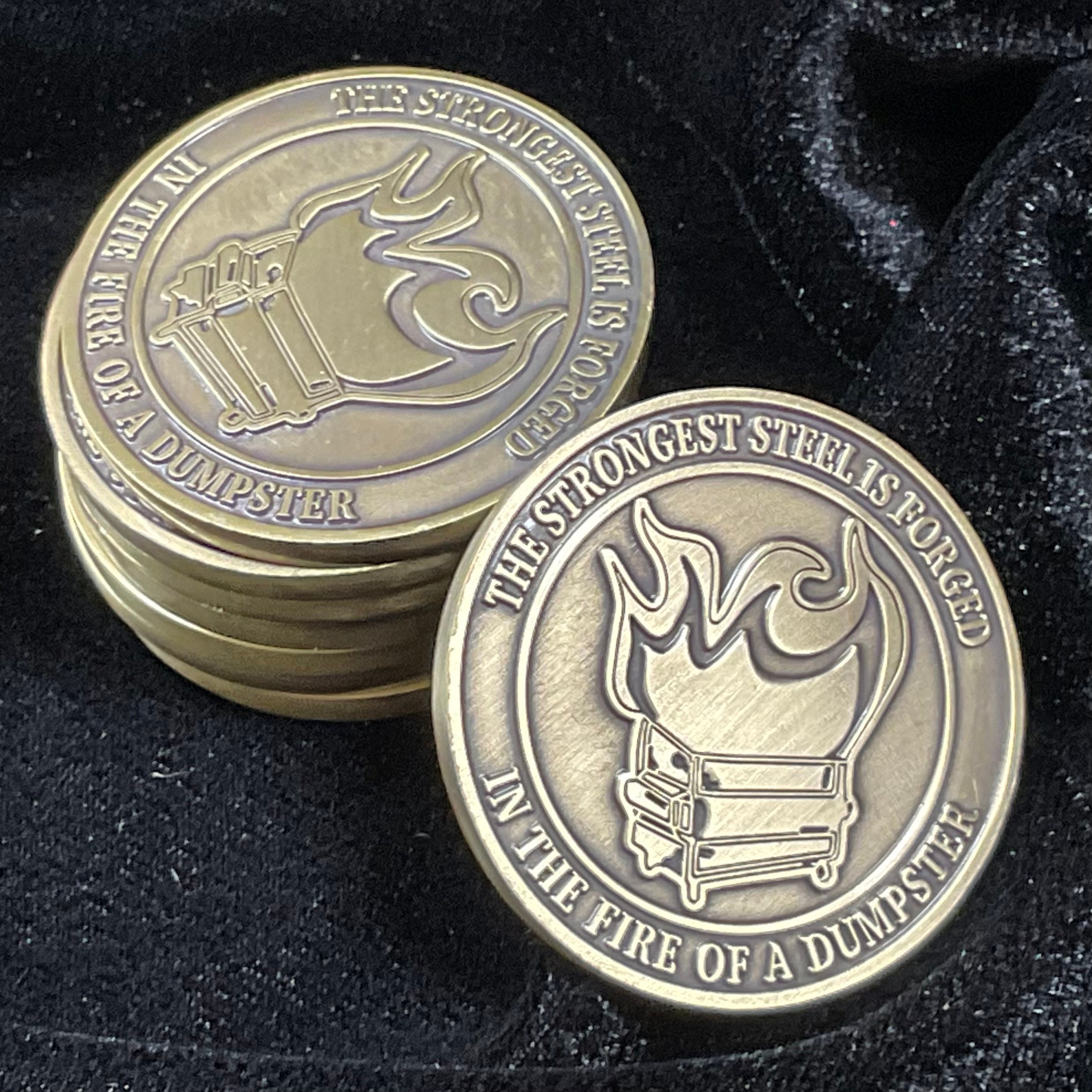 Dumpster Fire Challenge Coin | Antique Copper — The Fine Art Revolution