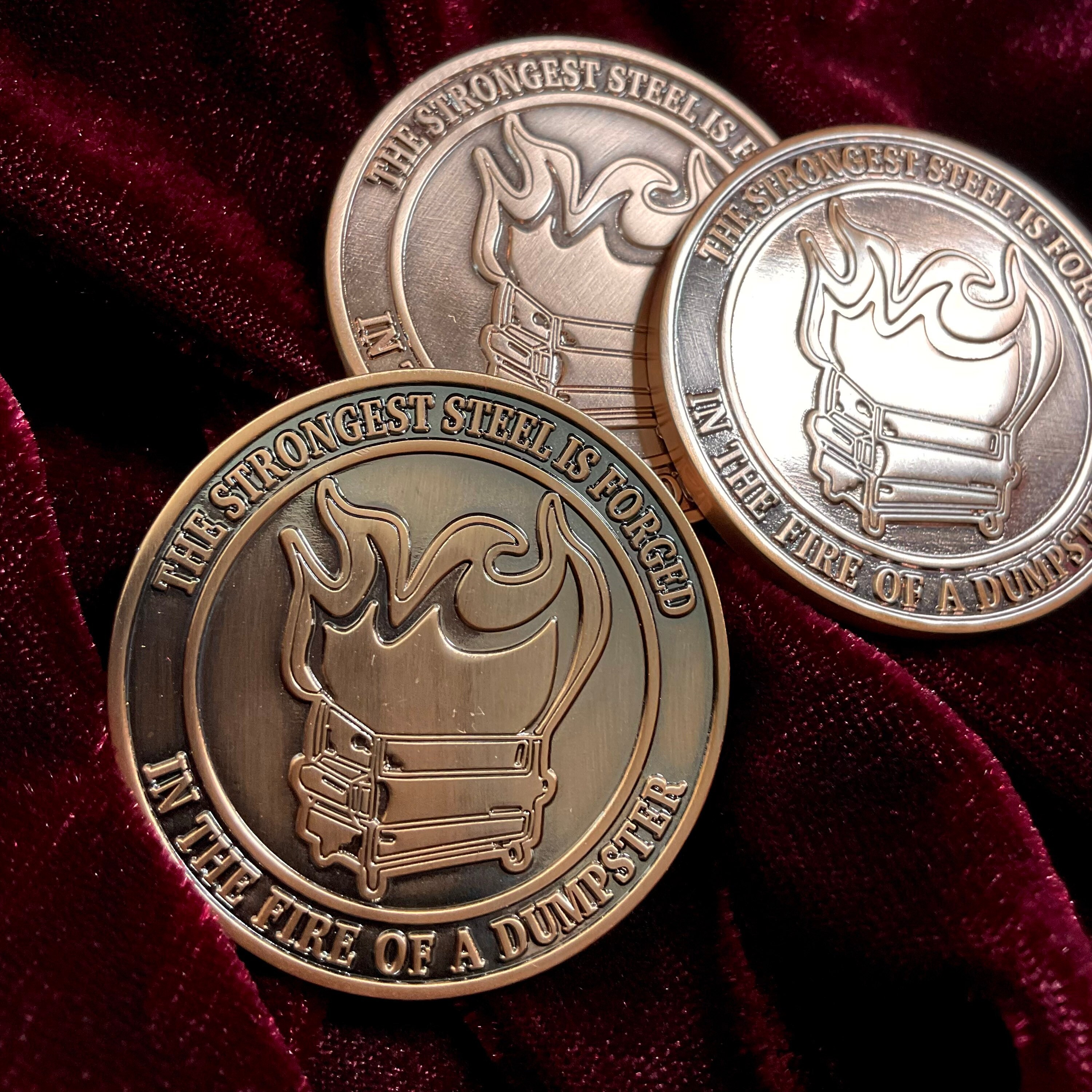 Dumpster Fire Challenge Coin | Antique Copper — The Fine Art Revolution