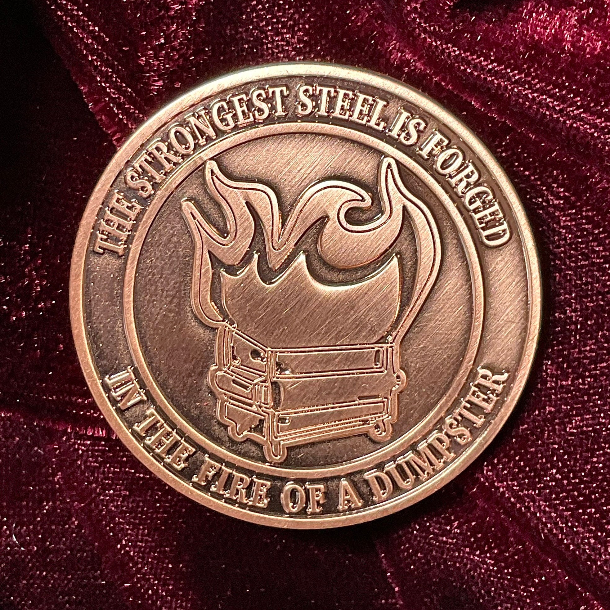 Dumpster Fire Challenge Coin | Antique Copper — The Fine Art Revolution