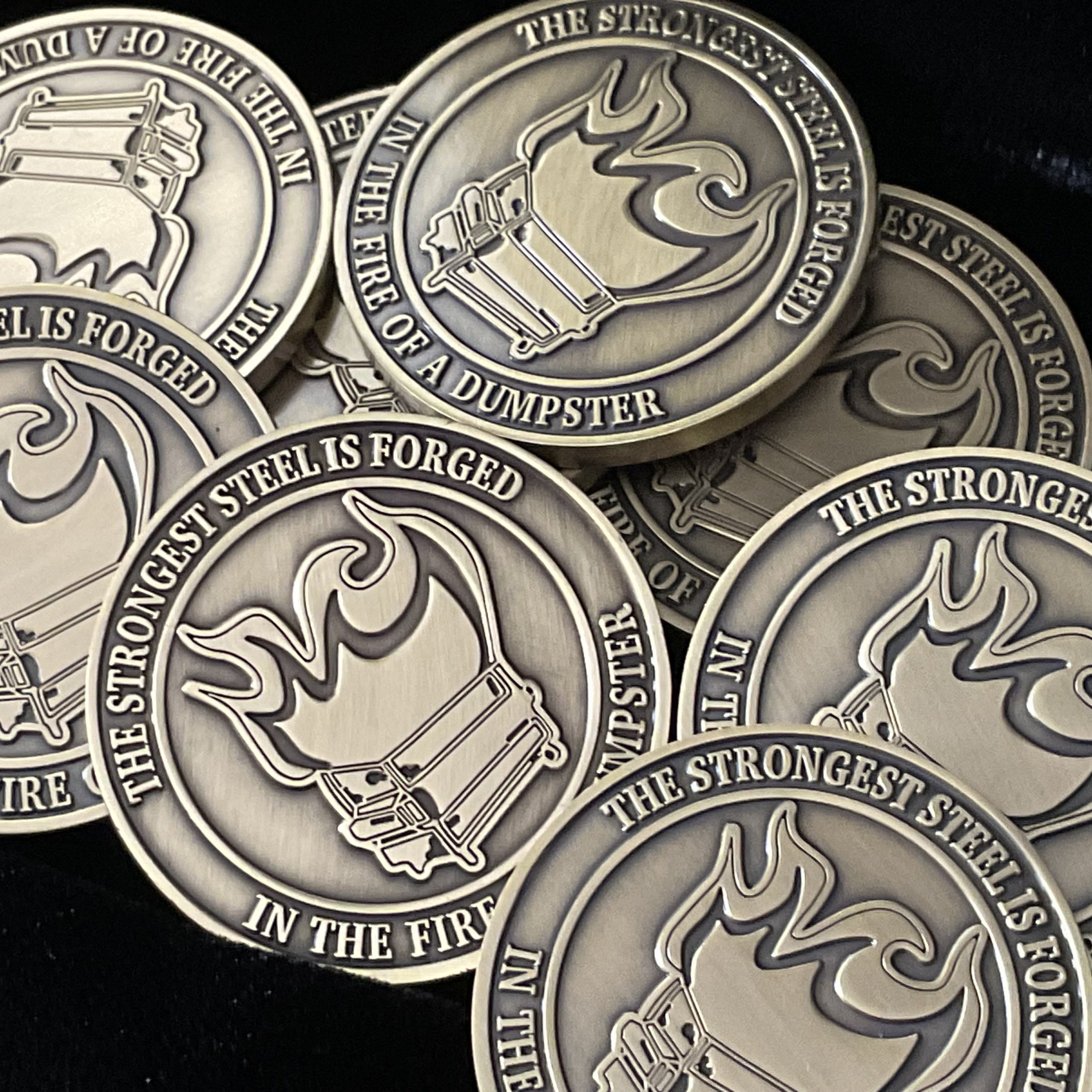 Dumpster Fire Challenge Coin | Antique Copper — The Fine Art Revolution