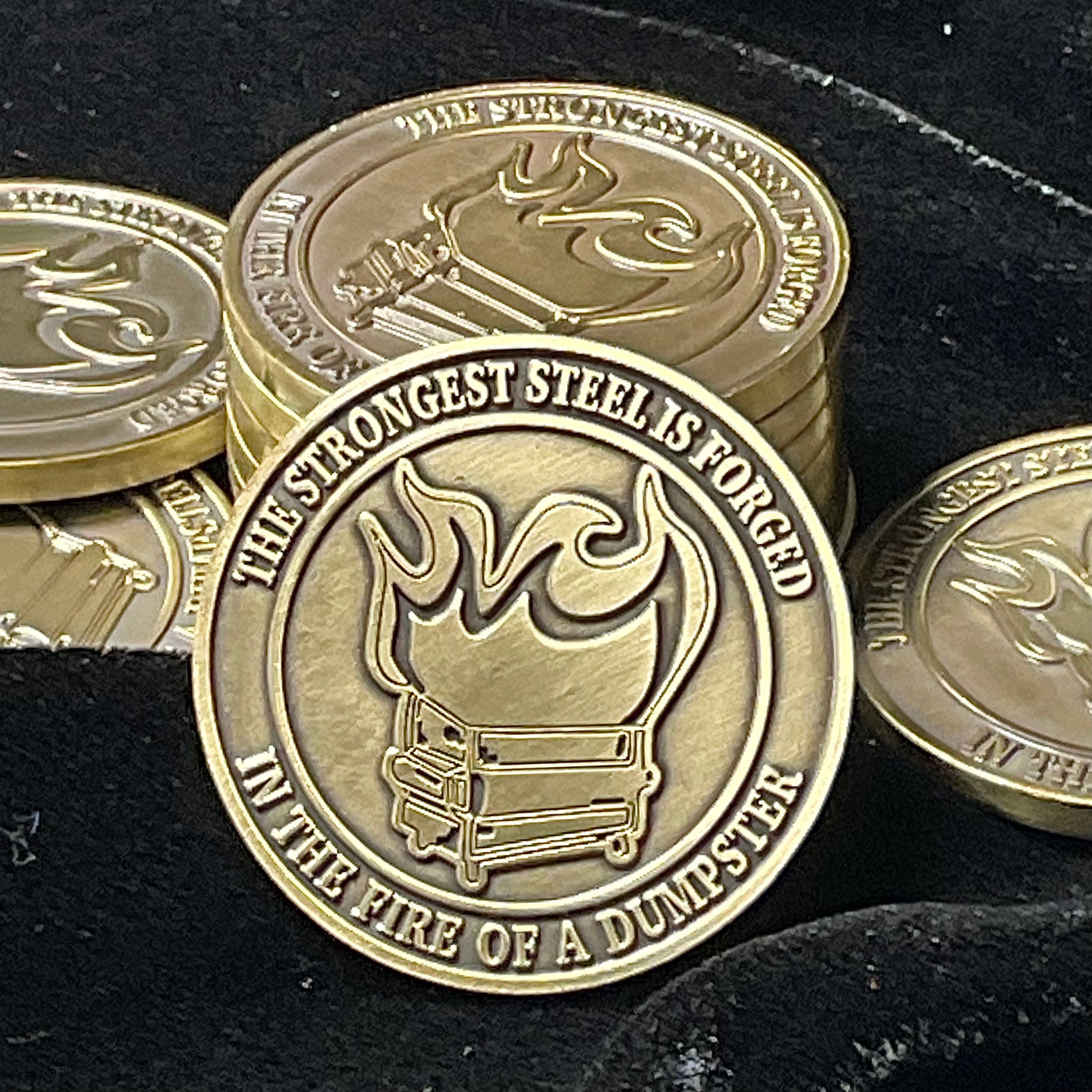Dumpster Fire Challenge Coin | Antique Copper — The Fine Art Revolution