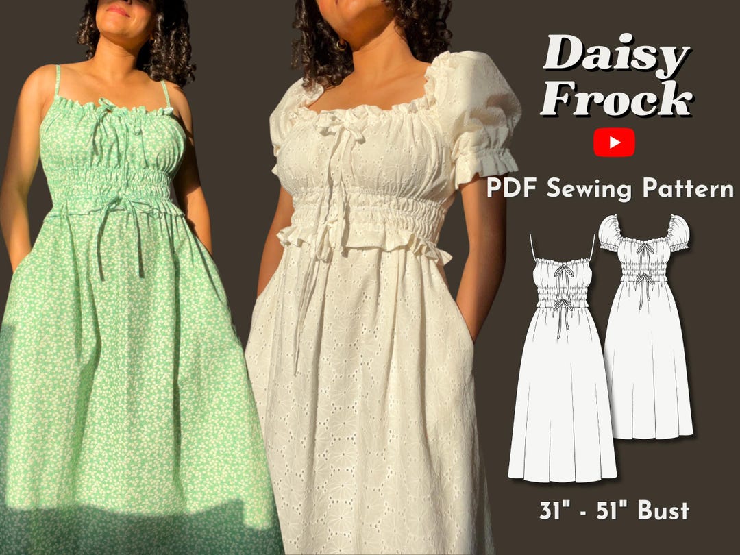 Elastic Waist Milkmaid Dress - Daisy Frock PDF Sewing Pattern - Etsy