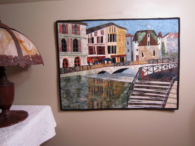 The Bridge Art Quilt Quilt Cafe River Handmade Original Buildings ...