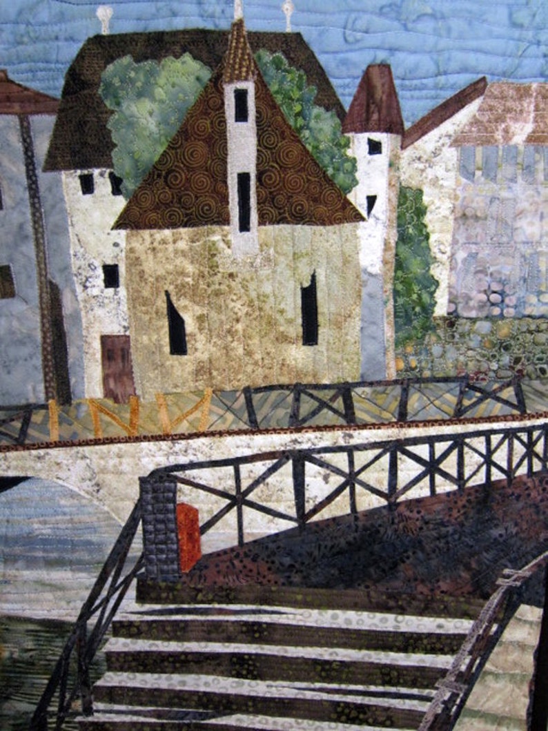 The Bridge Art Quilt Quilt Cafe River Handmade Original Buildings ...