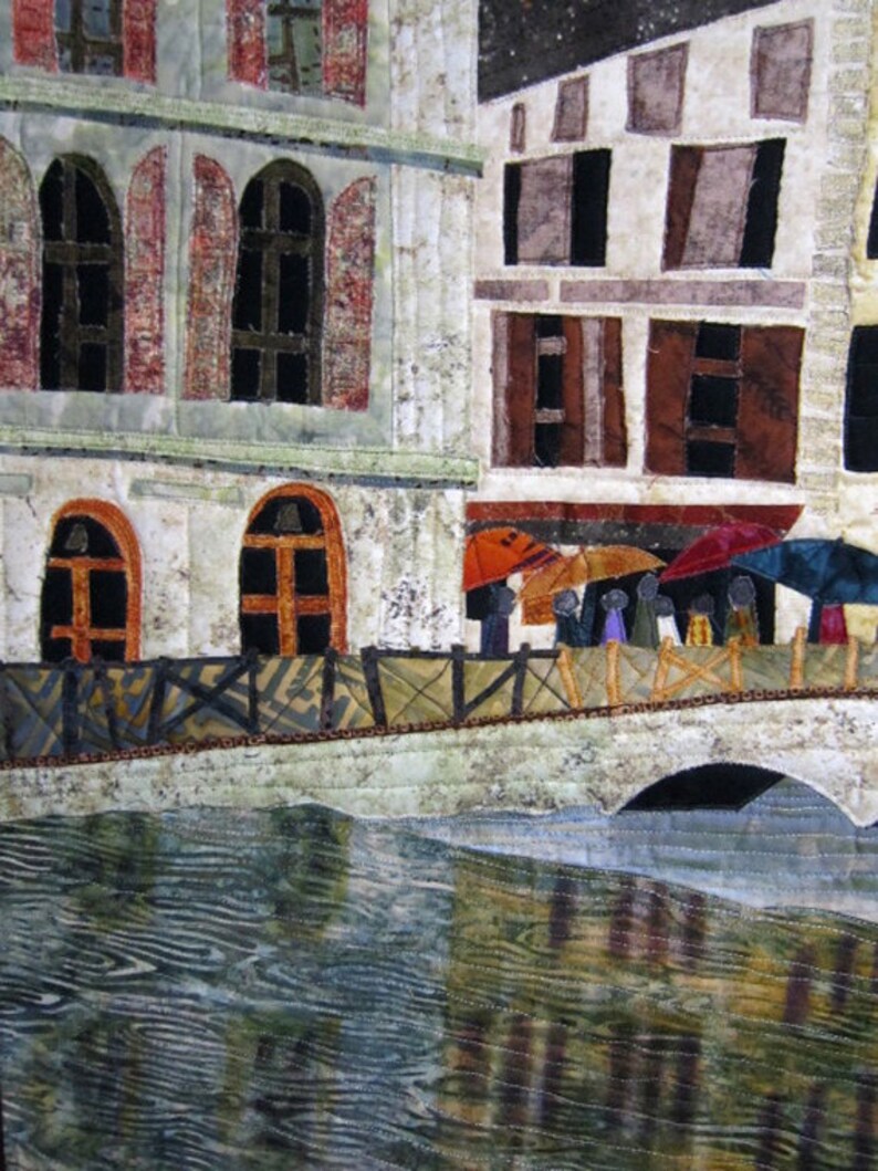 The Bridge Art Quilt Quilt Cafe River Handmade Original Buildings ...