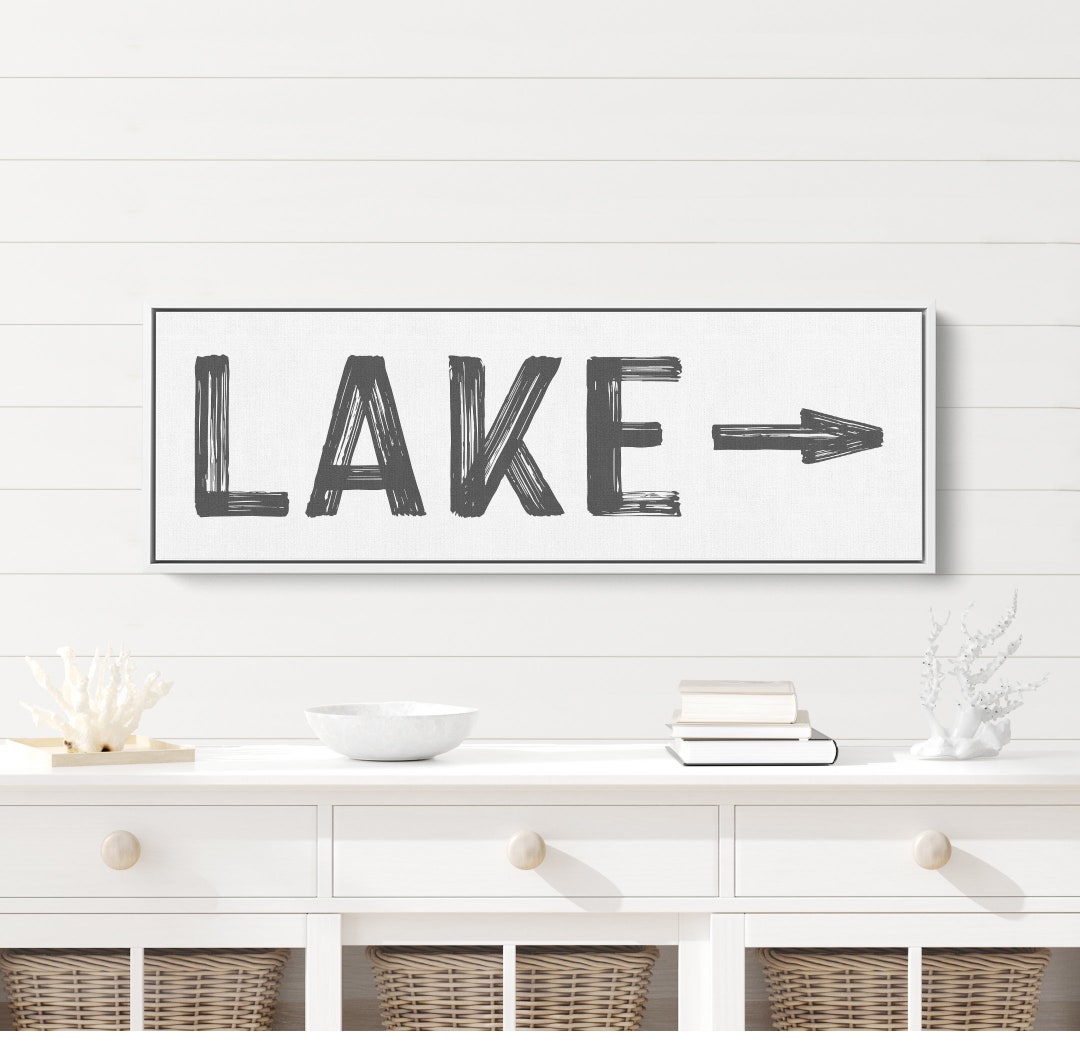 Large Canvas Lake Sign | Lake Arrow Direction Sign | Lake House Decor ...