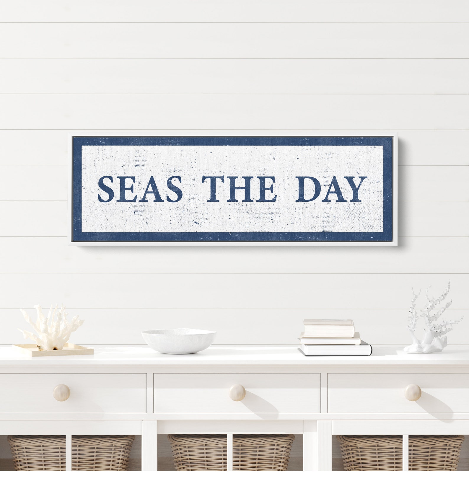 Seas the Day Sign | Distressed Beach House Wall Decor - Etsy