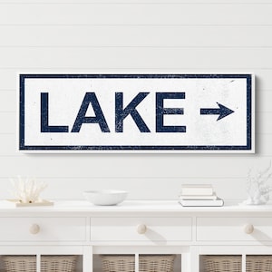 Large Canvas Lake Sign| Lake Direction Sign | Lake House Decor | Rustic ...