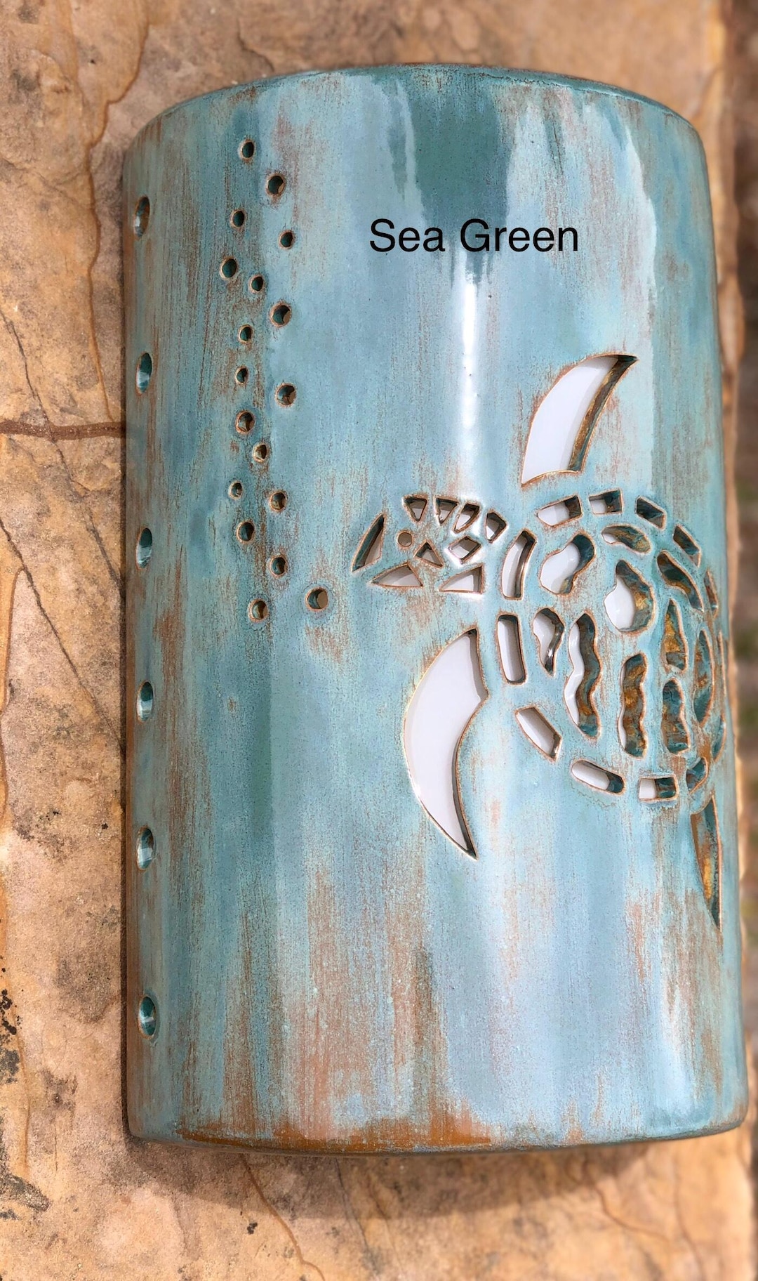 Sea Turtle Ceramic Wall Sconce – Coastal Outdoor Lighting - Handmade ...