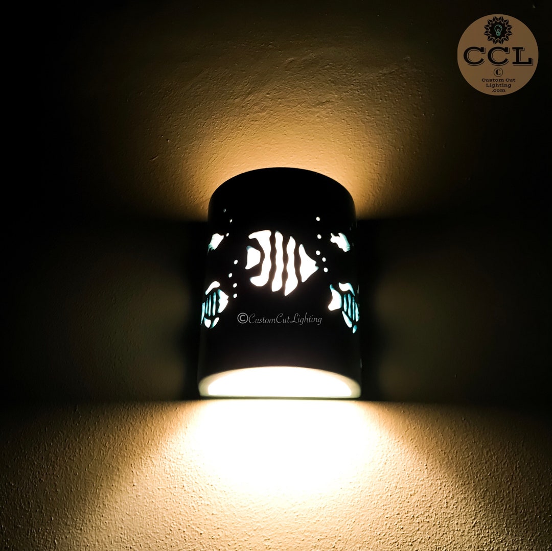 Fish Swimming Outdoor Wall Sconce - Coastal Beach House Lighting and ...