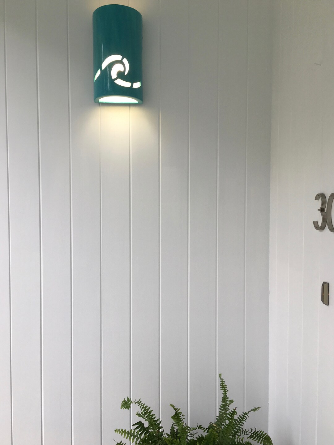 Ocean Wave Ceramic Outdoor Wall Sconce Light, Outside Lighting, Coastal ...