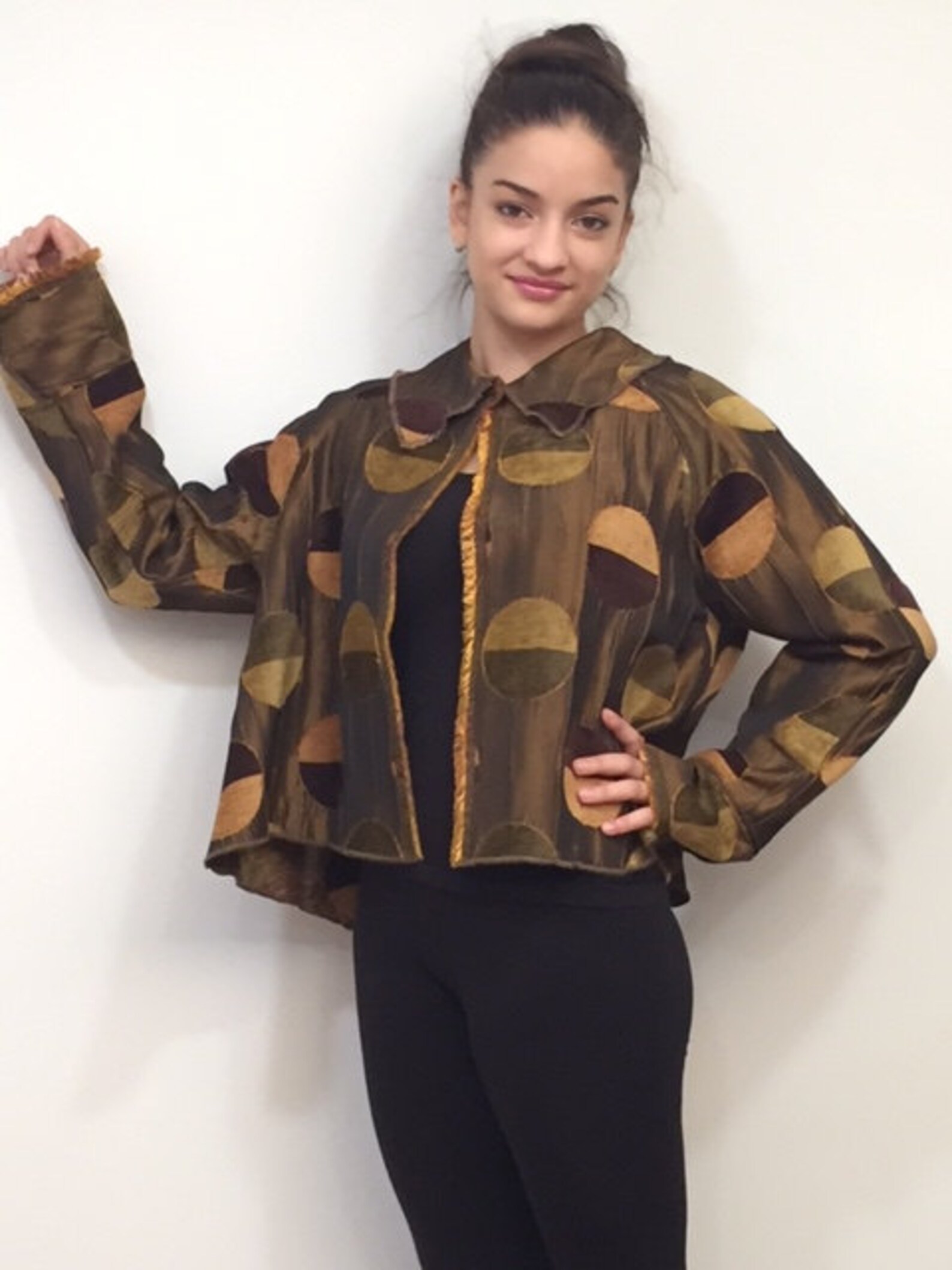 Bell Jacket, Upholstery Material, Bronze, Gold, Green and Brown Circle ...