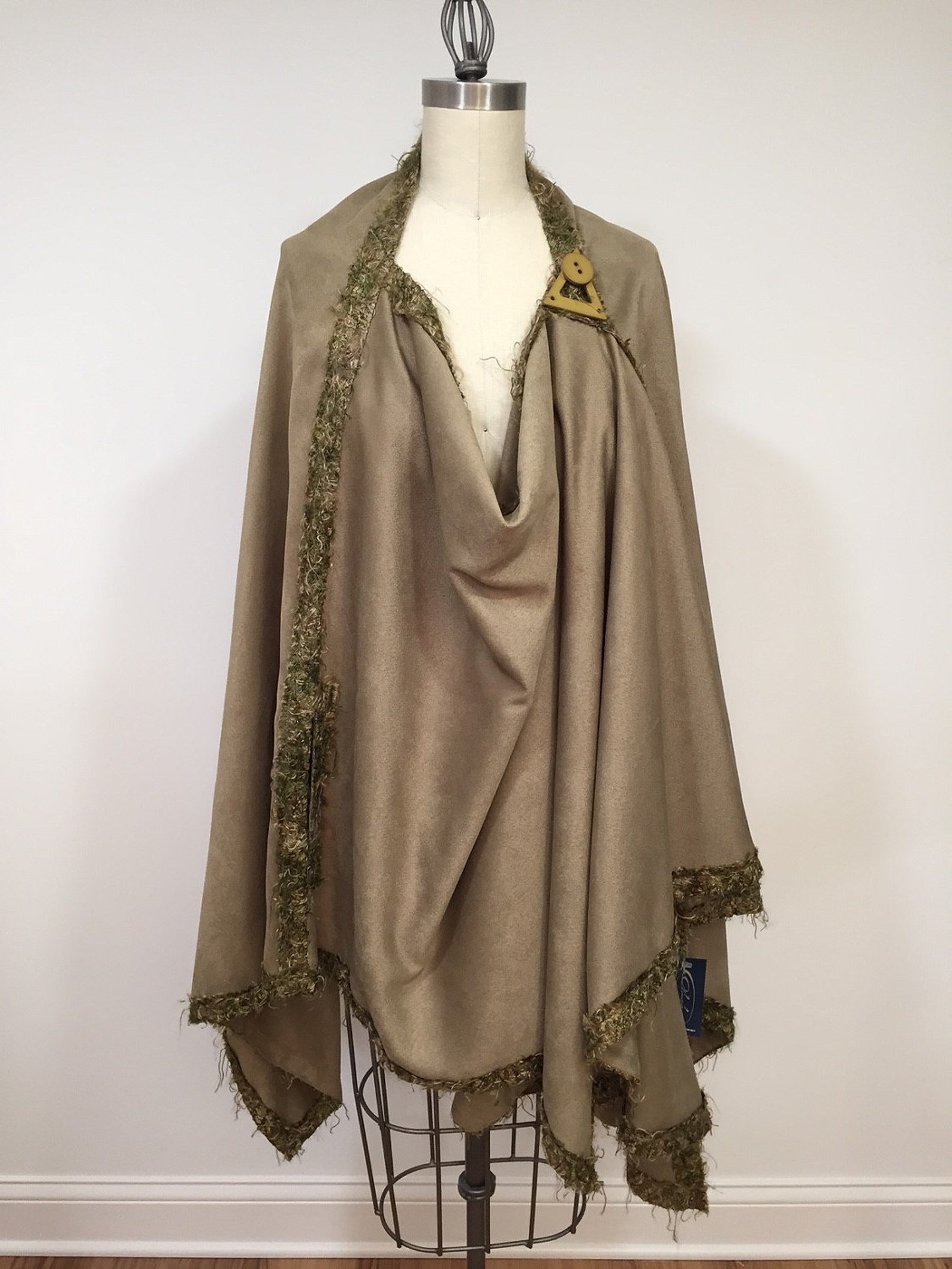 Asymmetric Olive Suede Poncho, Light Weight Wrap, Pluse Size, One Size ...