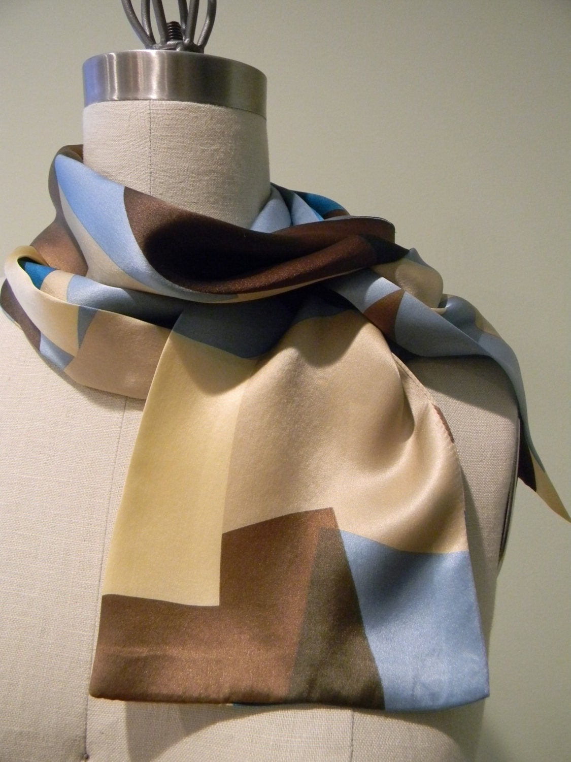 Geometric Silk Charmeuse Scarf, Mini Scarf, Brown,Blue, Beige, Black ...