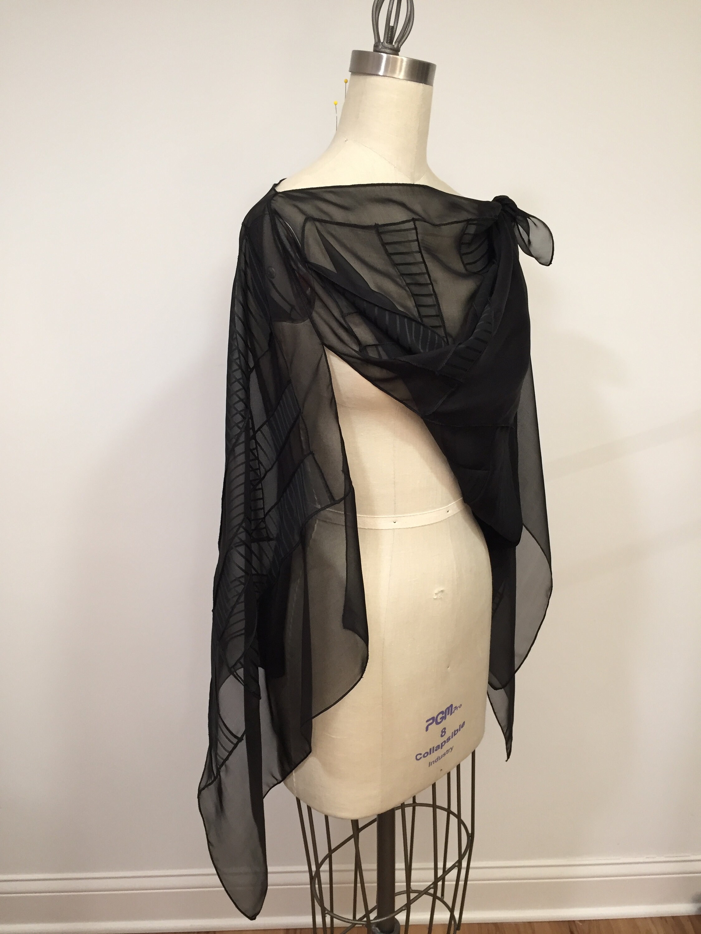 One of a kind silk poncho, black silk poncho, silk chiffon, wrap, stole ...