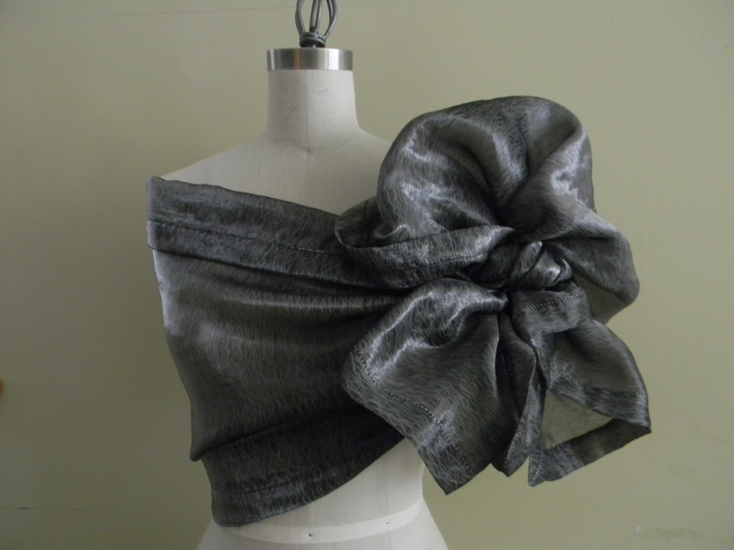 SALE Luxurious Tread Waves Silk Shawl Double Layer Grey Transparent ...