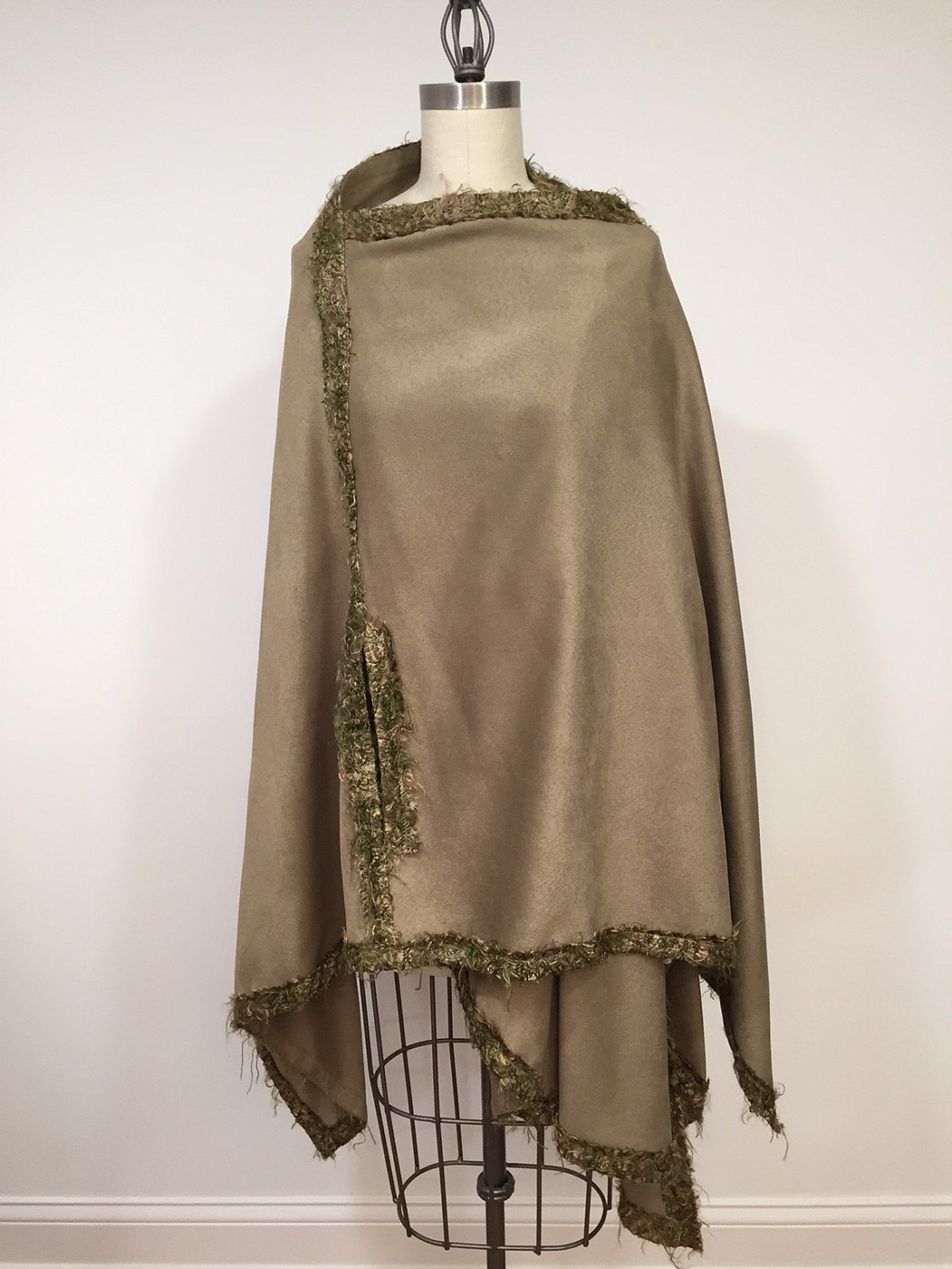 Asymmetric Olive Suede Poncho, Light Weight Wrap, Pluse Size, One Size ...