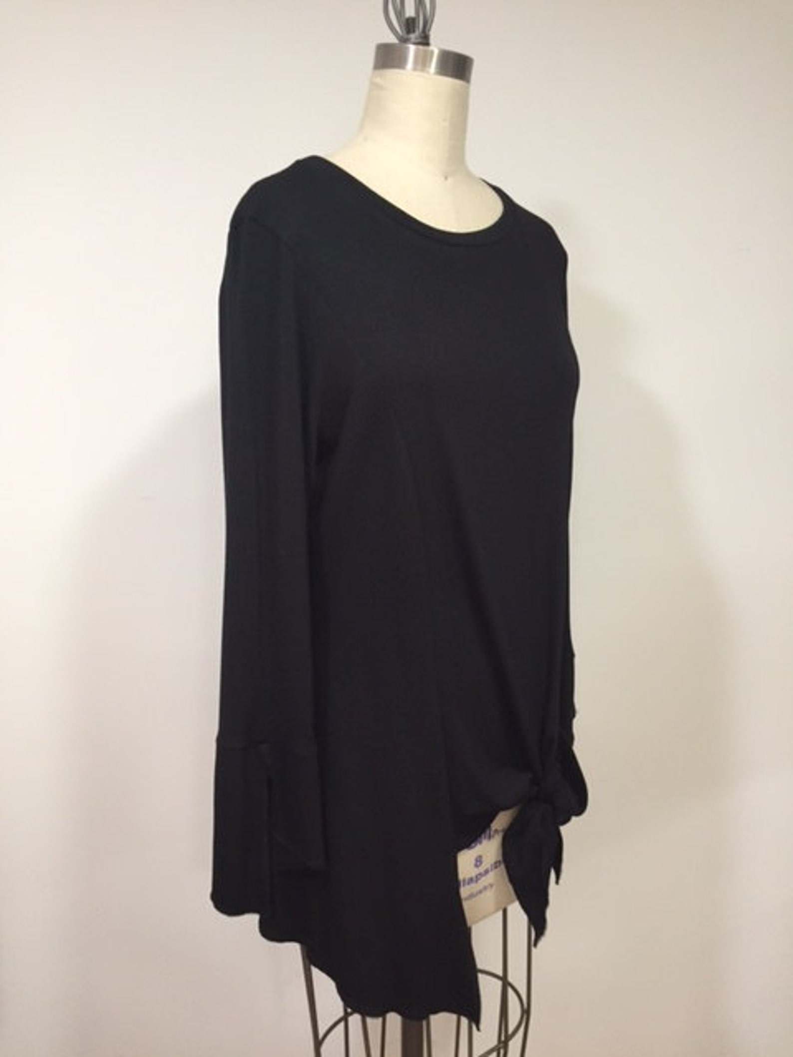 Asymmetric Tunic, Knit Fabric Tunic, Black Tunic, Black Top, Long ...