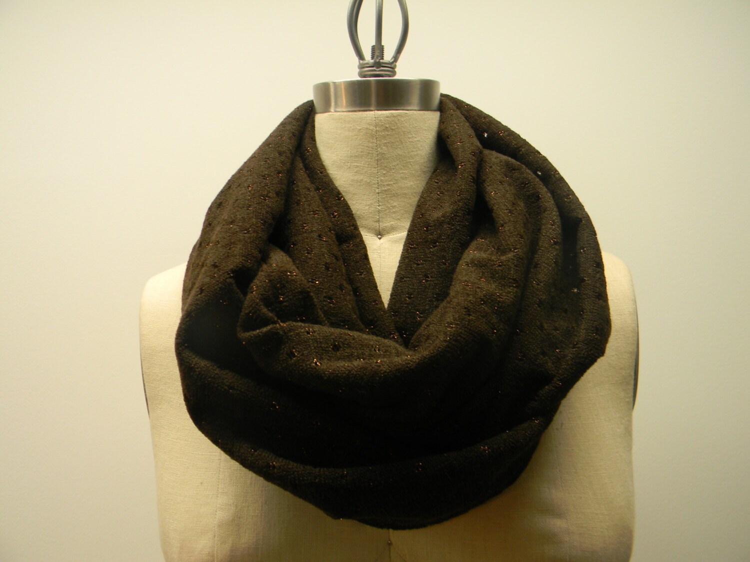 Brown Color With Metallic Strip Infinity Scarf Knit Fabric - Etsy
