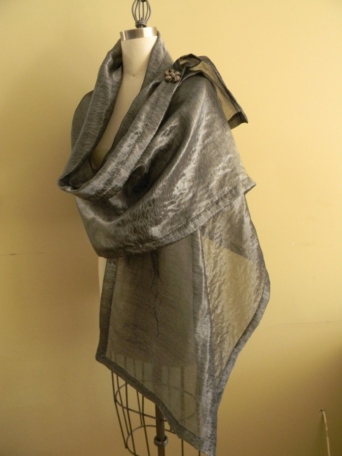 SALE Luxurious Tread Waves Silk Shawl Double Layer Grey Transparent ...