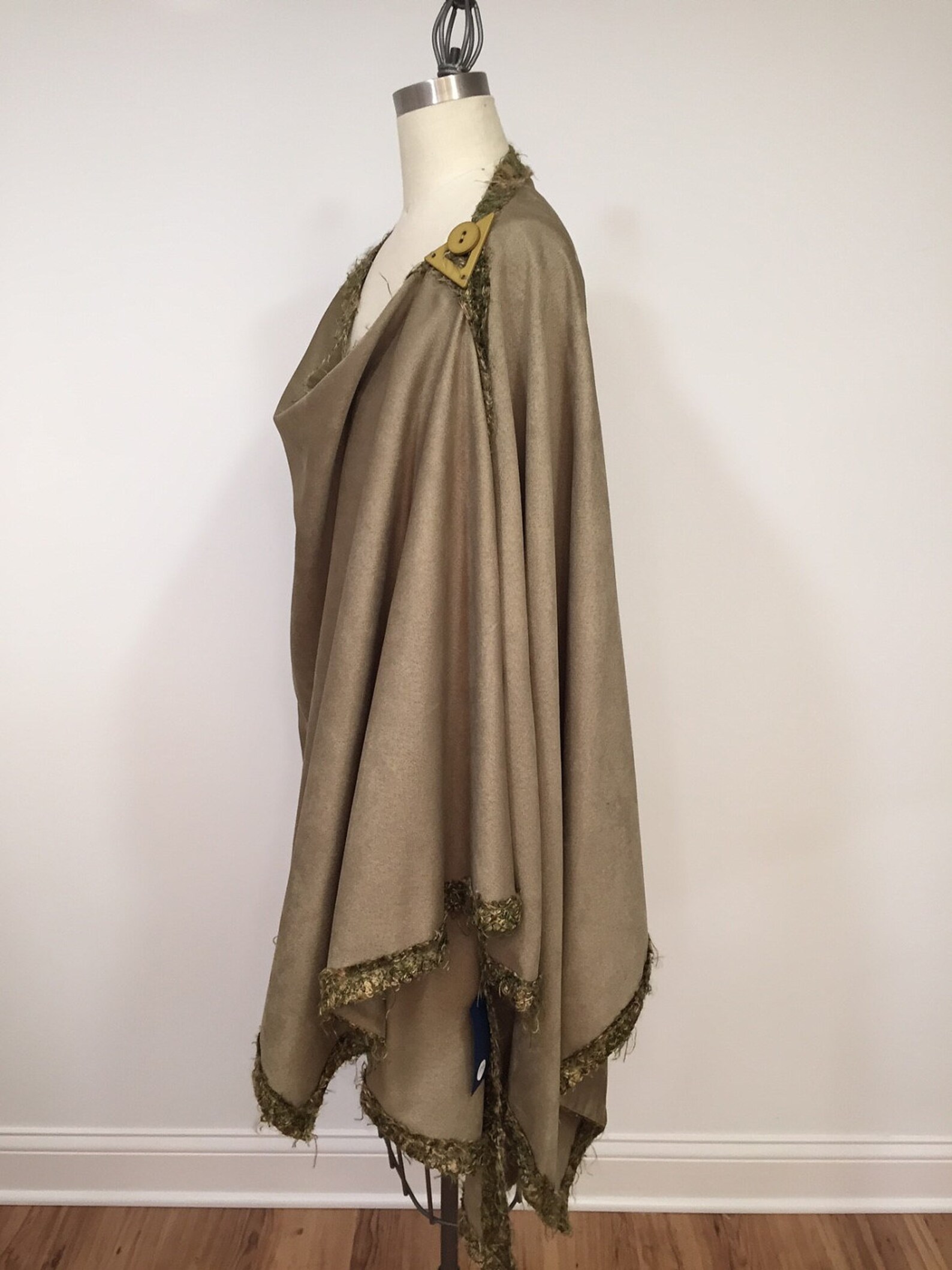 Asymmetric Olive Suede Poncho, Light Weight Wrap, Pluse Size, One Size ...