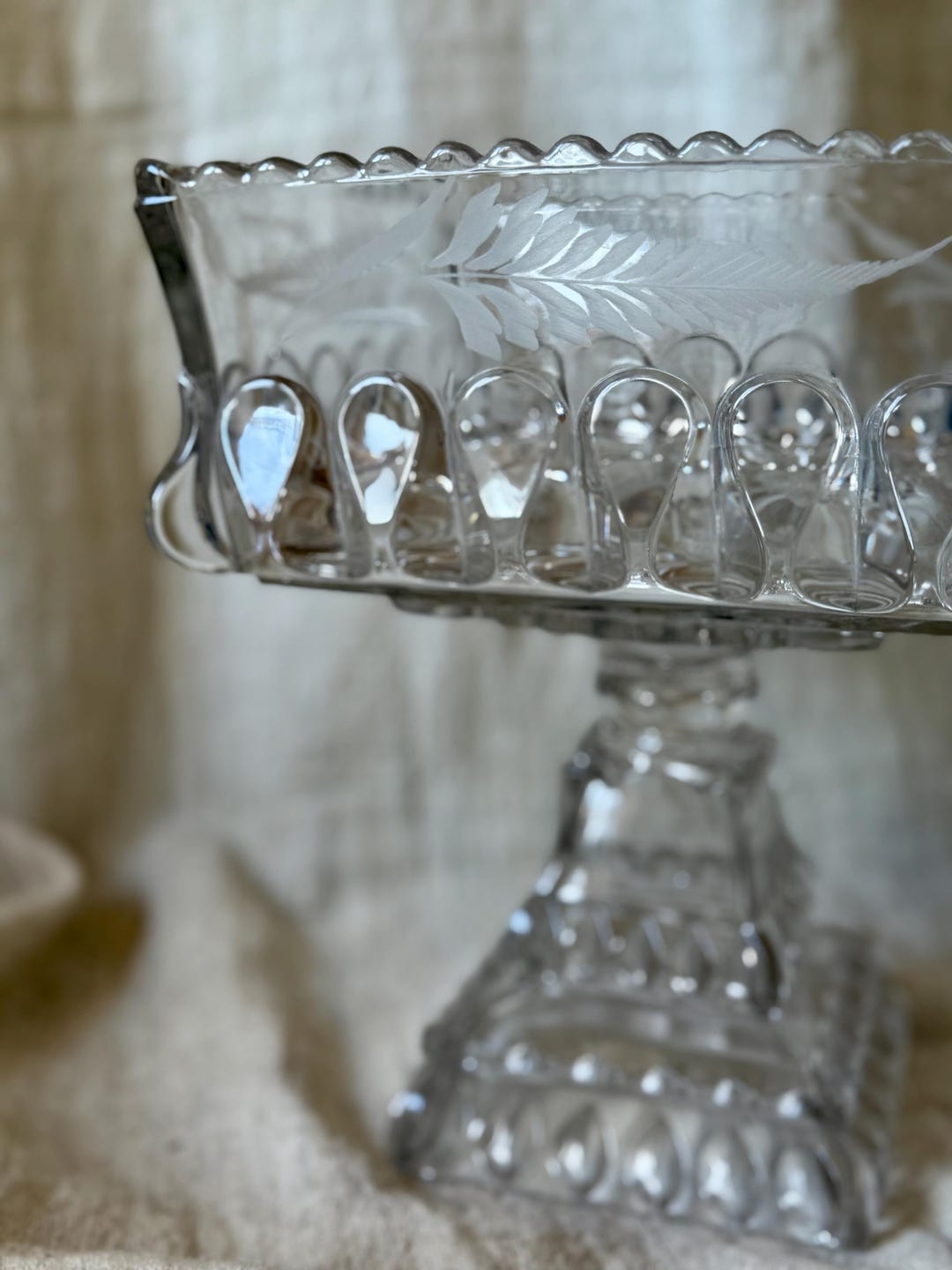Antique Square Glass Pedestal Serving Compote - Etsy