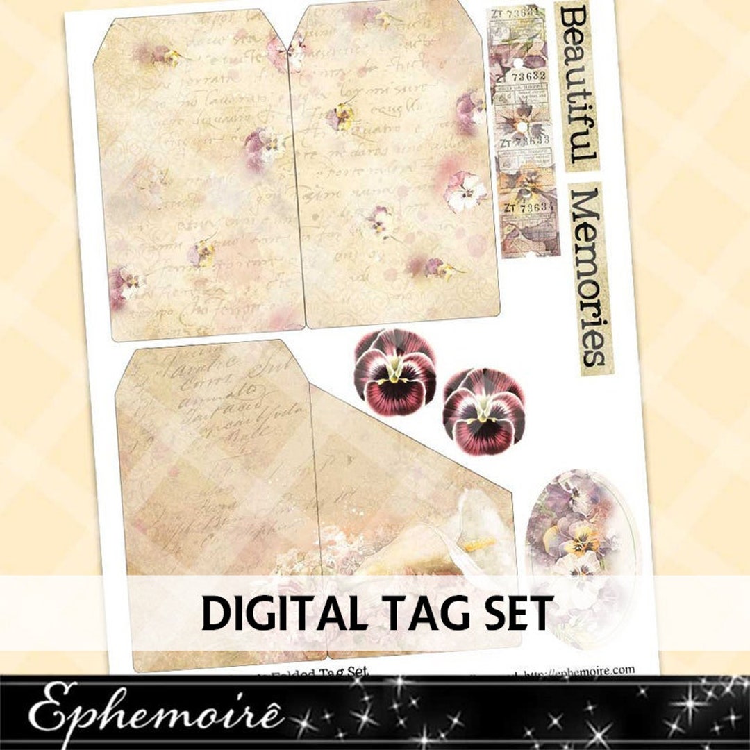 Junk Journal Printable - PANSY Digital Tags - Digital Scrapbooking ...
