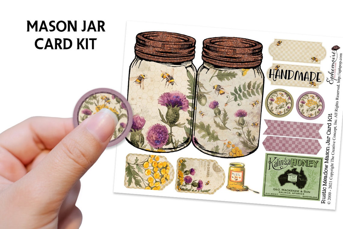 Printable MASON JAR CARD Kit Vintage Floral Card Kit - Etsy