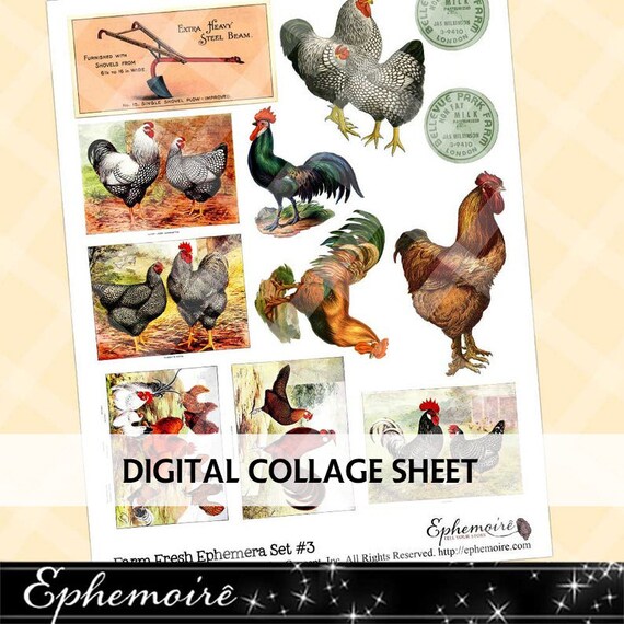 Junk Journal Printable CHICKENS Farm Ephemera Fussy Cut - Etsy