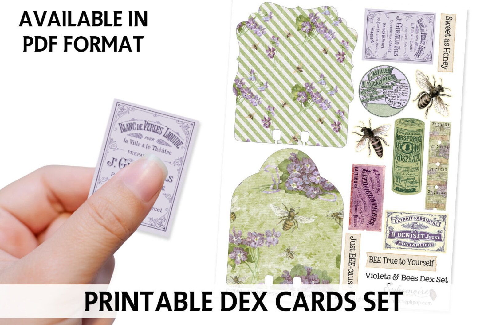 Printable DEX Cards With Ephemera - VIOLETS & BEES - Dex Card Printable ...
