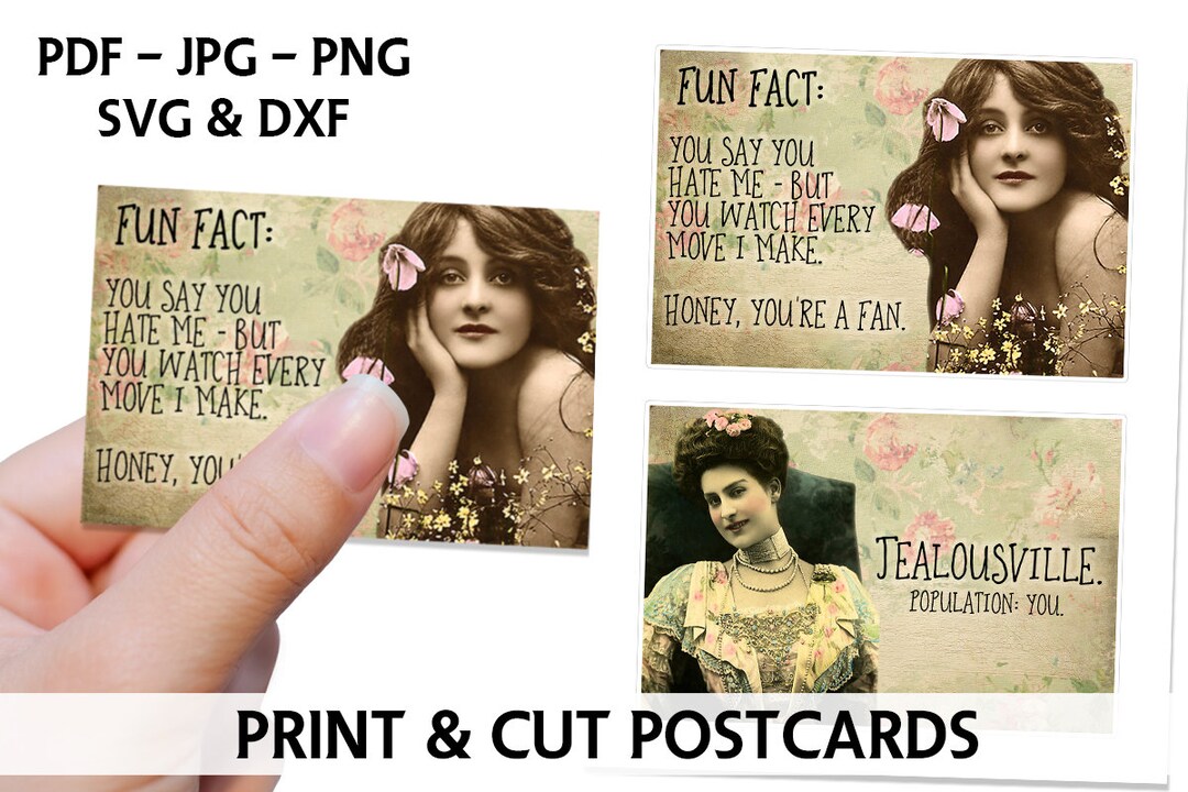 Digital Cutting File Vintage Snarky Girl Postcards Victorian Ladies ...
