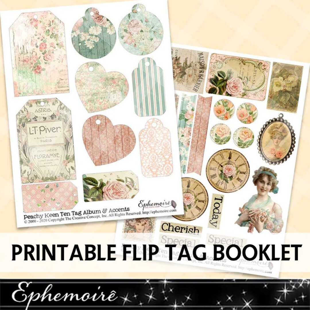 Printable FLIP TAG BOOKLET - Shabby Chic Tag Book - Junk Journal Tags ...