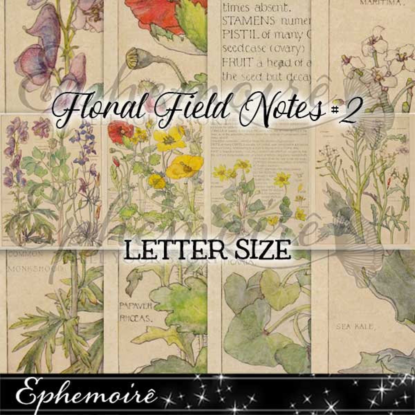 Digital Scrapbook Paper Flower Printable Paper Set Junk | Etsy