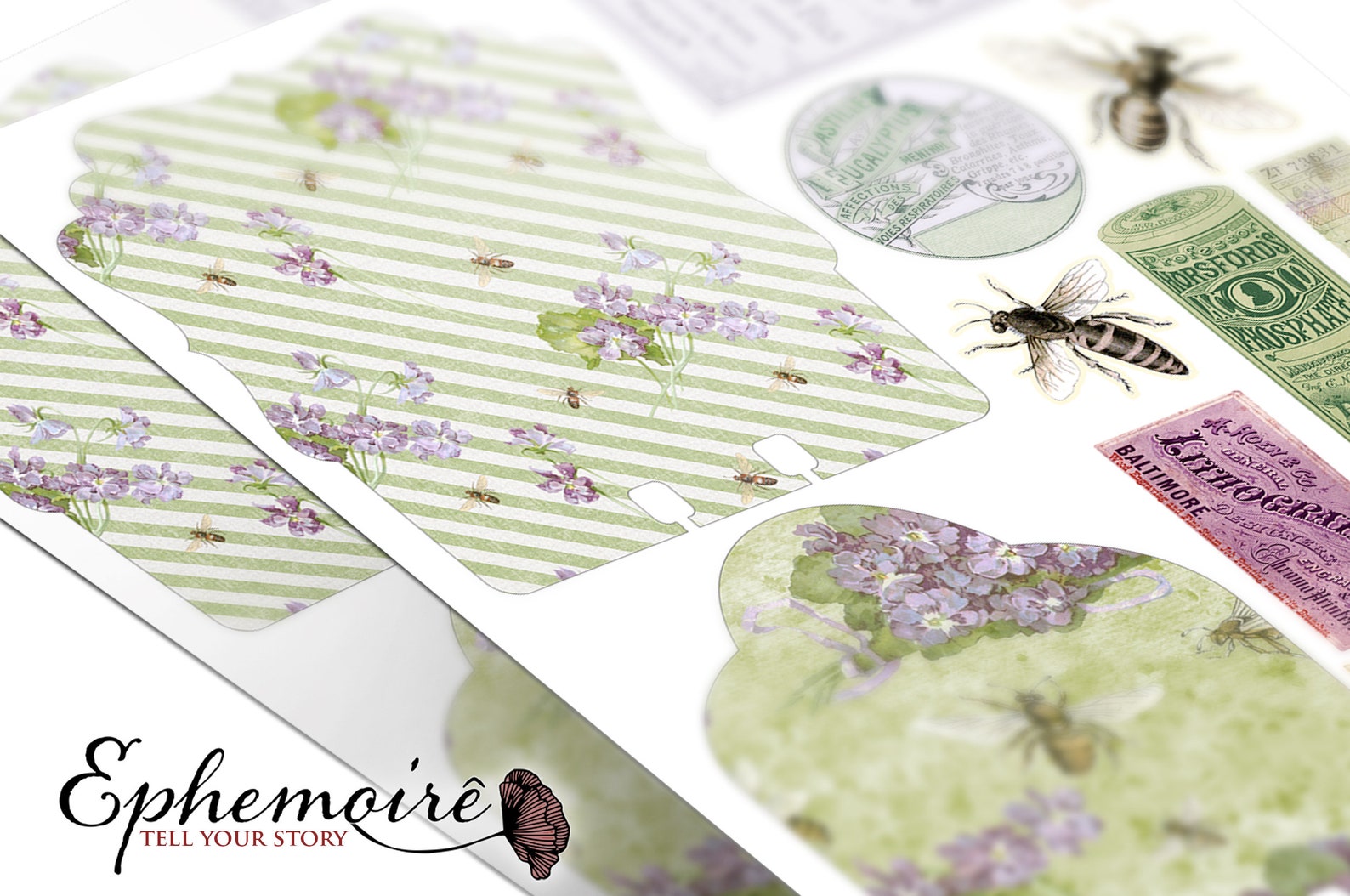 Printable DEX Cards With Ephemera VIOLETS & BEES Dex Card Printable ...