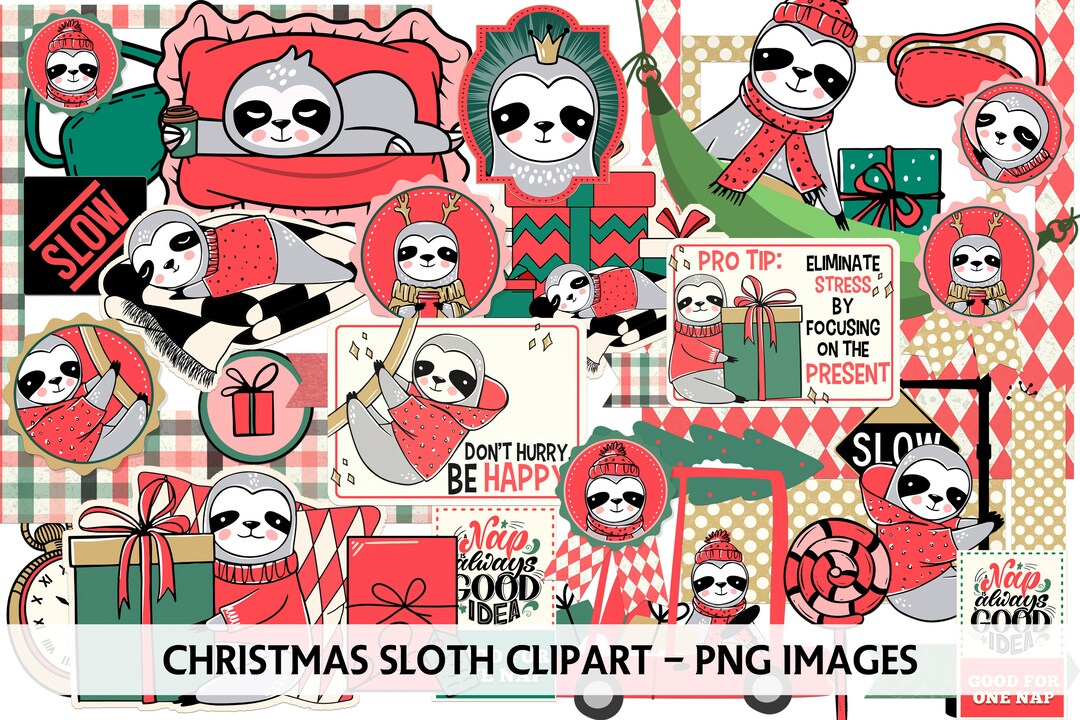 Digital CHRISTMAS CLIPART - Christmas Sloths - Cardmaking Elements ...