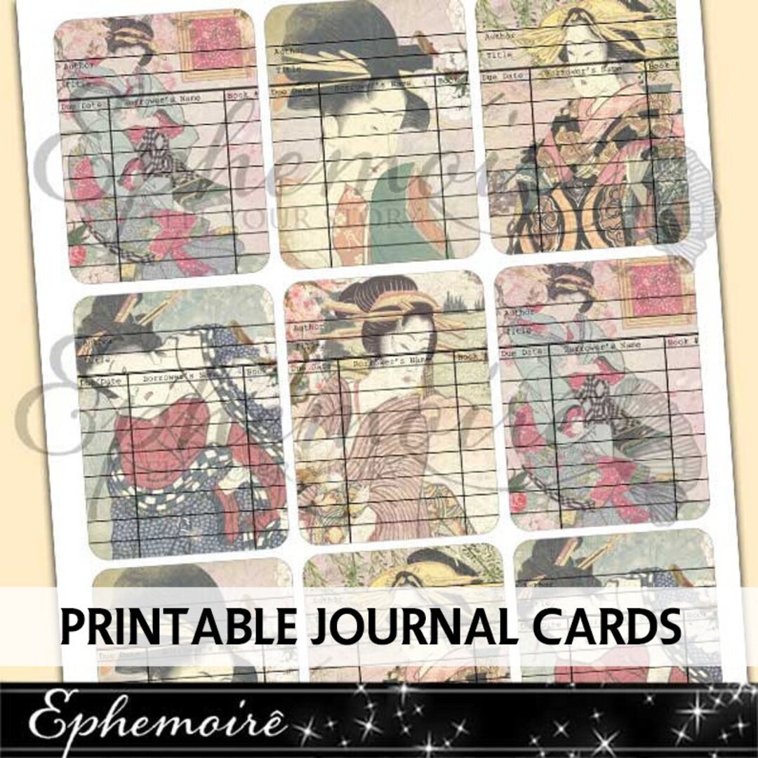Digital Printable LIBRARY CARDS Japanese Courtesans 1 18th Century ...