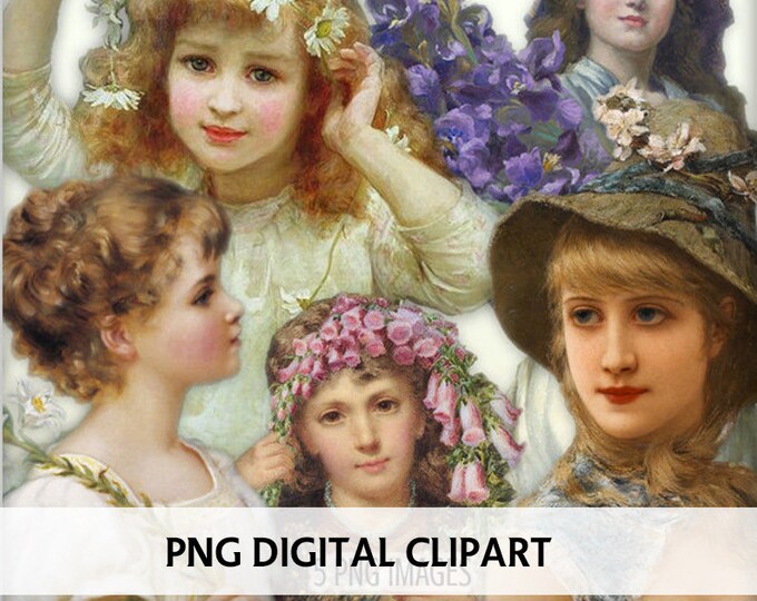 Digital Clipart Vintage Children Flower Girls Cardmaking - Etsy