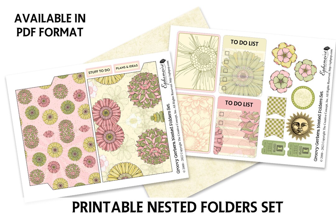 Junk Journal Printable - PINK GERBERA DAISY - Nested Folder Set - Printable Mini Folders ...