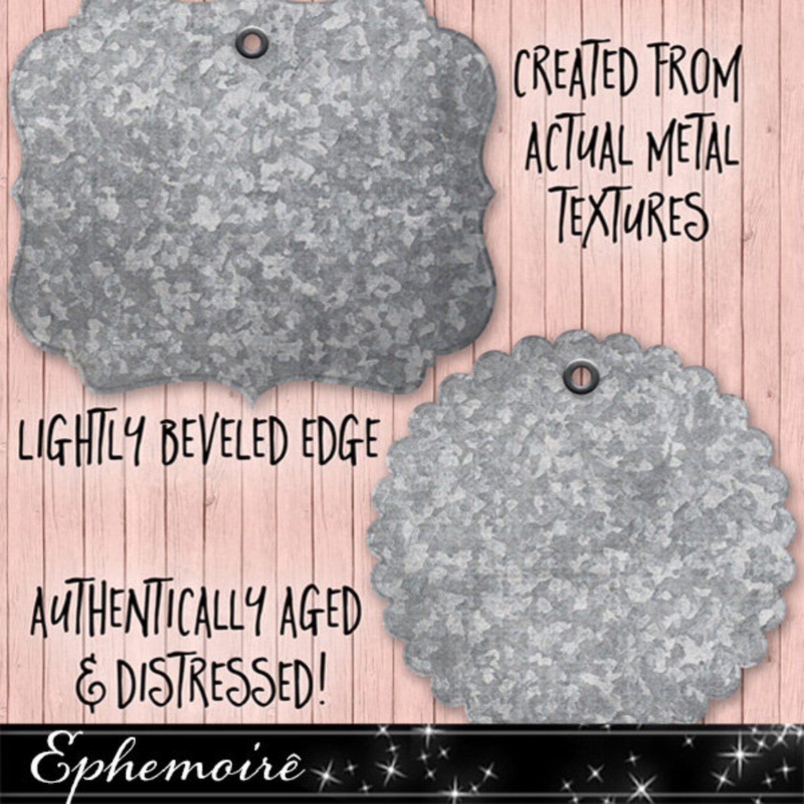 Printable Rustic Metal Look Digital Tags Zinc Clipart Tags | Etsy