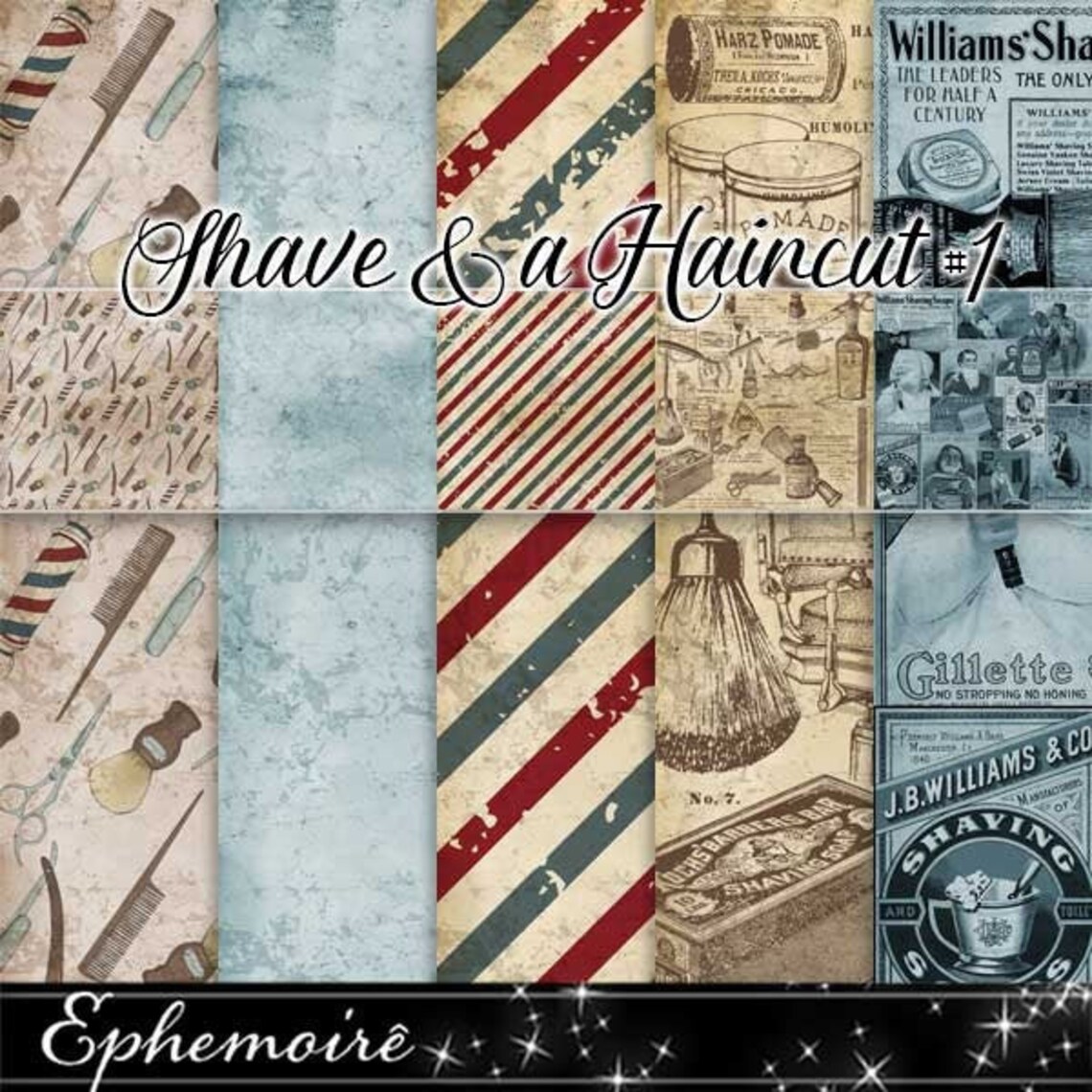 Digital Printable Papers BARBER Digital Scrapbooking | Etsy